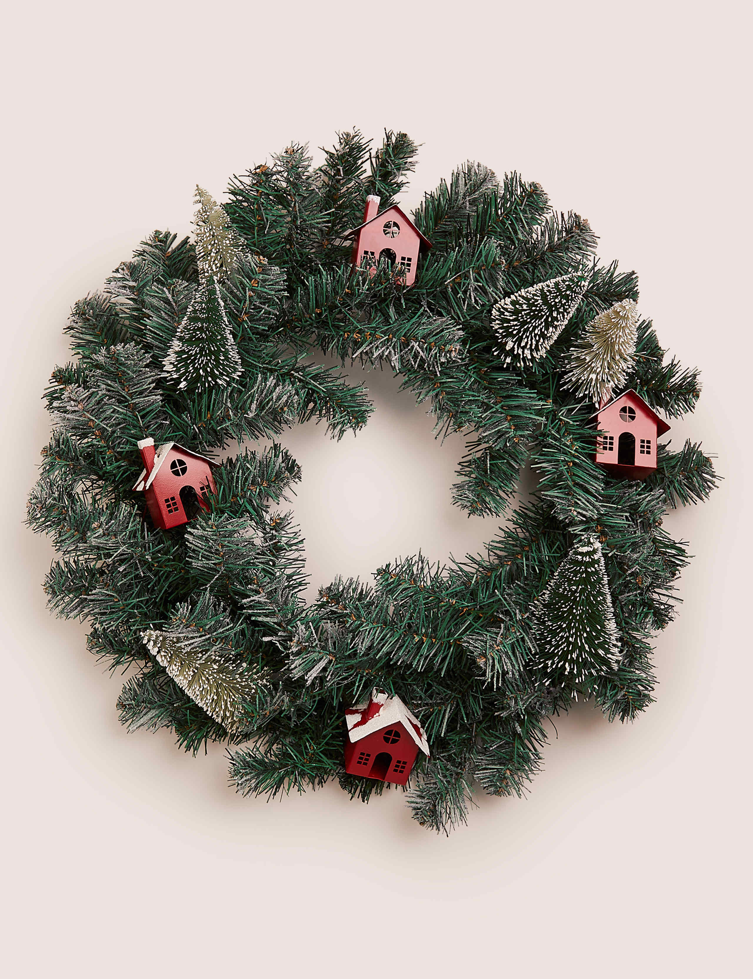 24 inch Snowy Trees & Houses Wreath | M&S IE