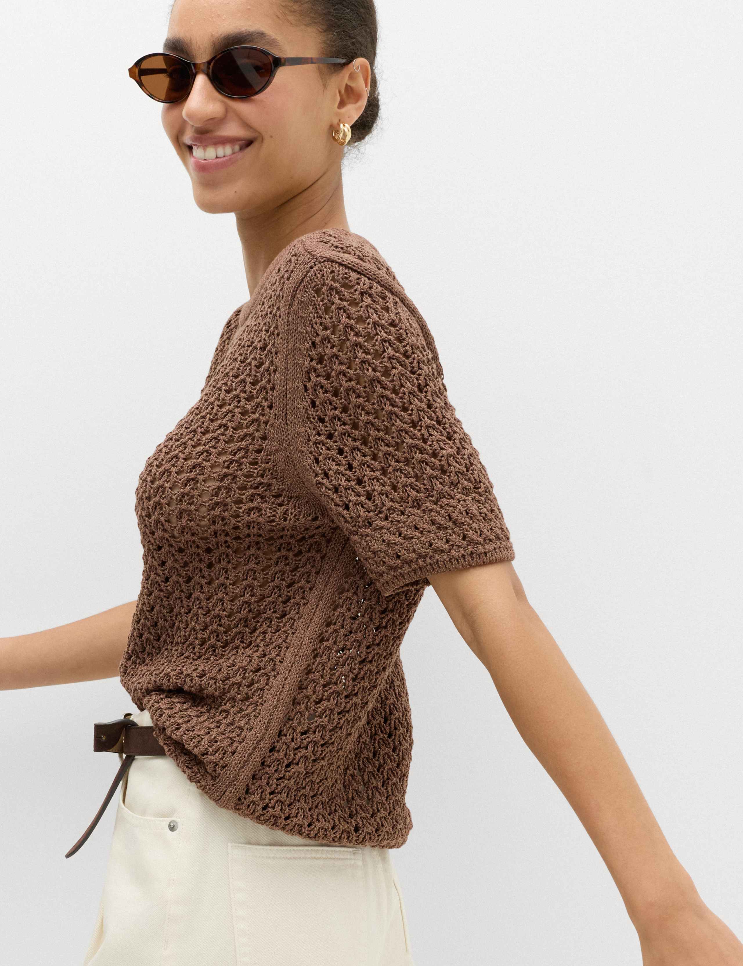 Cotton Blend Textured Knitted Top | M&S IE