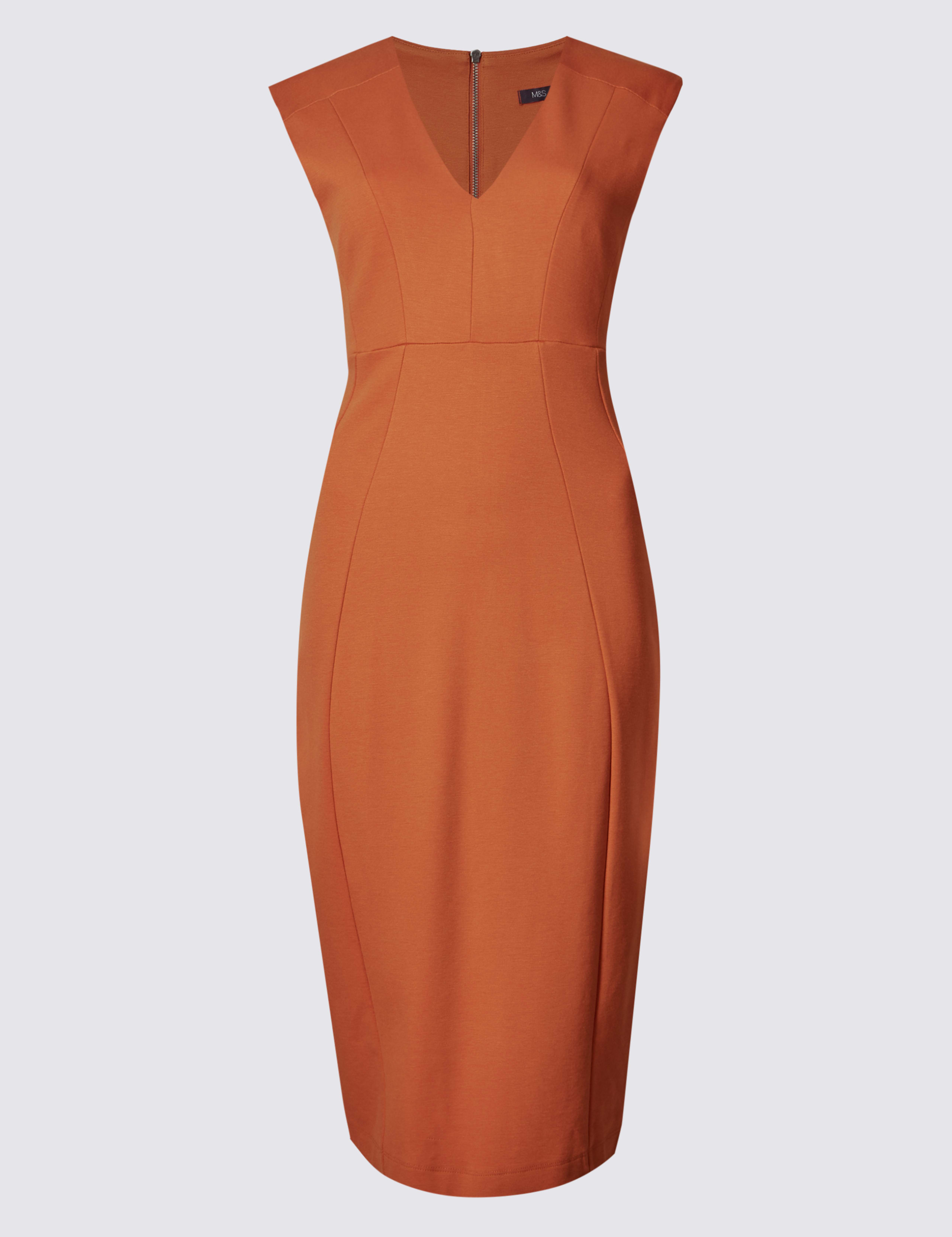 V-Neck Cap Sleeve Bodycon Midi Dress | M&S Collection | M&S