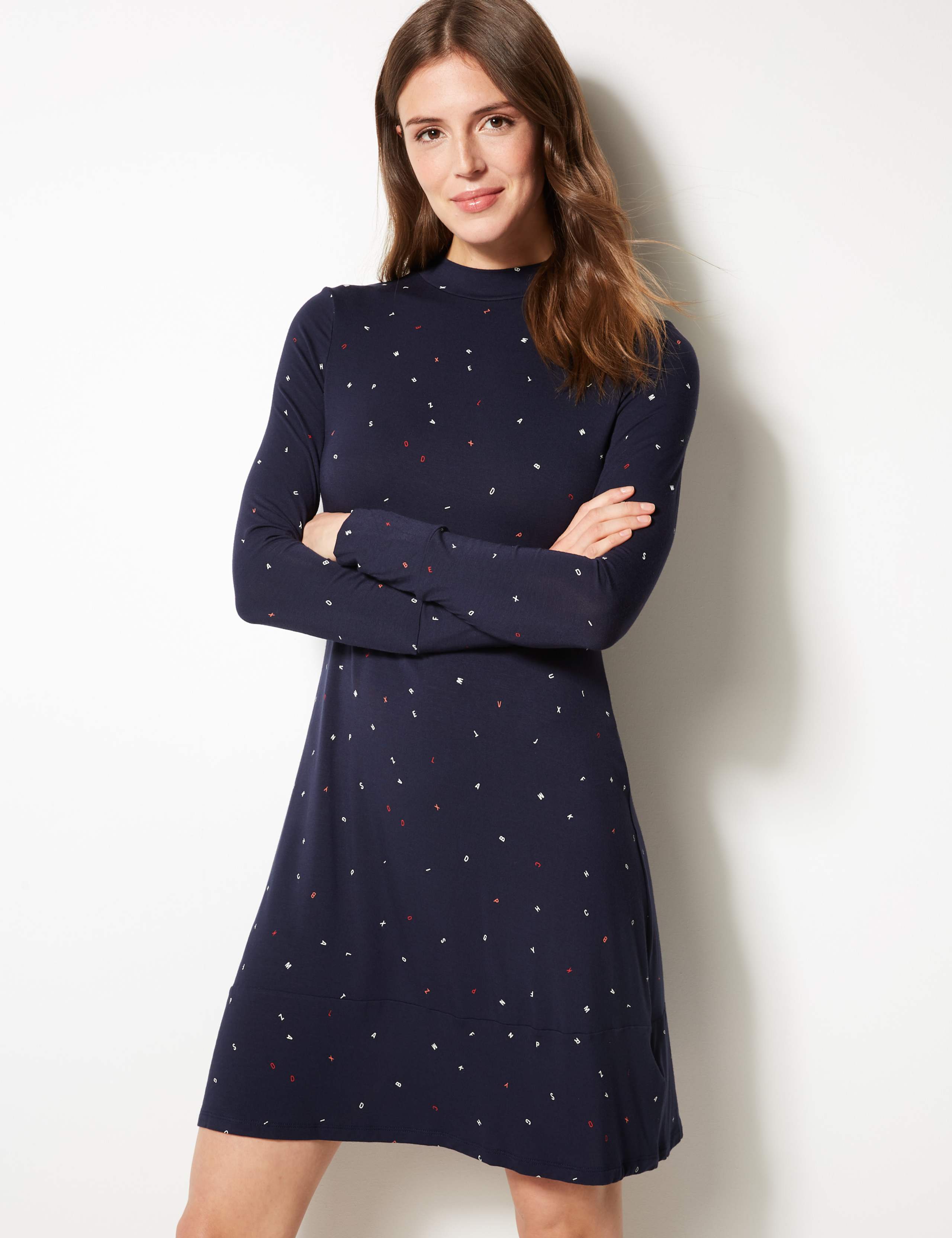 Jersey Letter Print Swing Mini Dress | M&S Collection | M&S IE