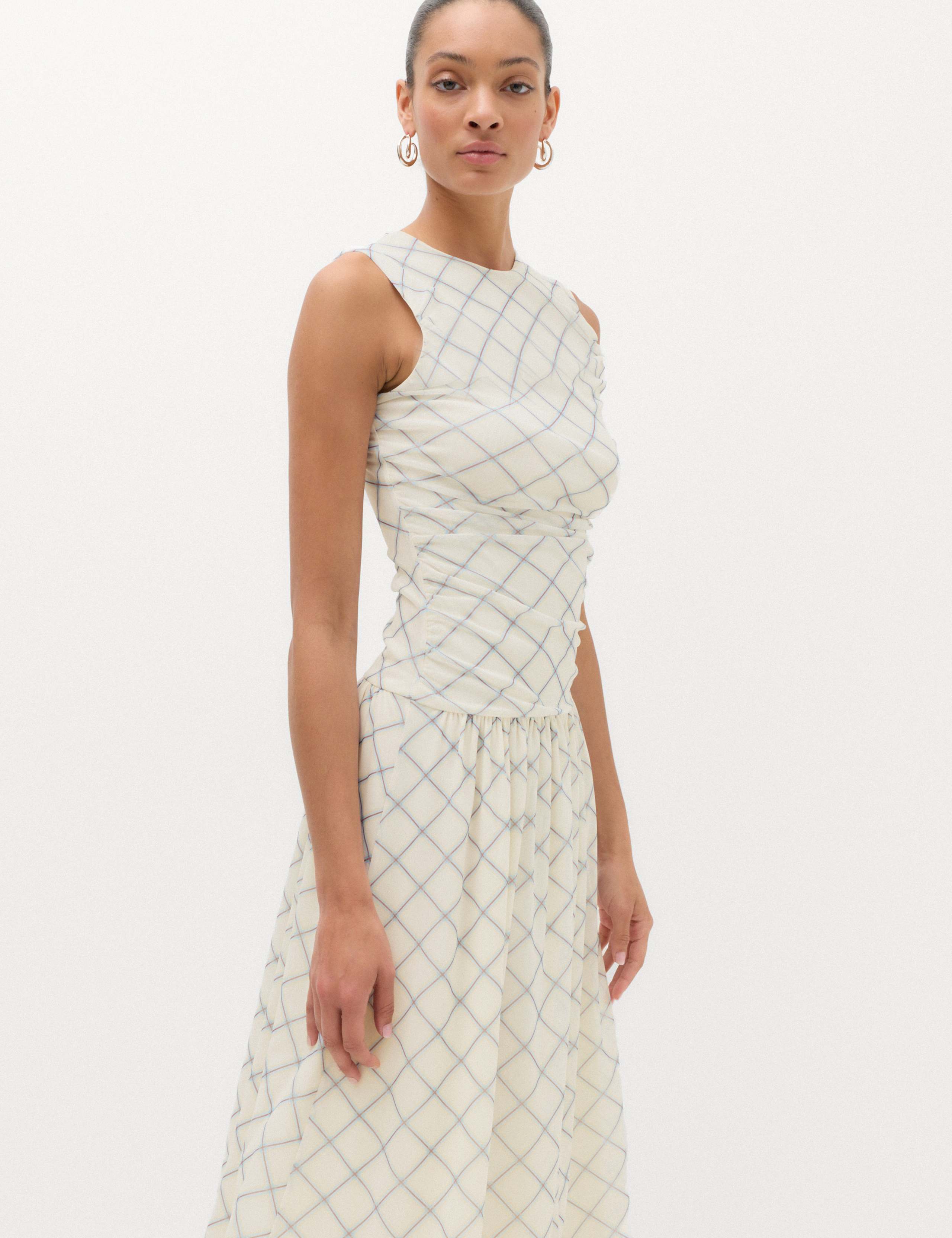 Mesh Checked Midi Dropped Waist Dress | M&S IE