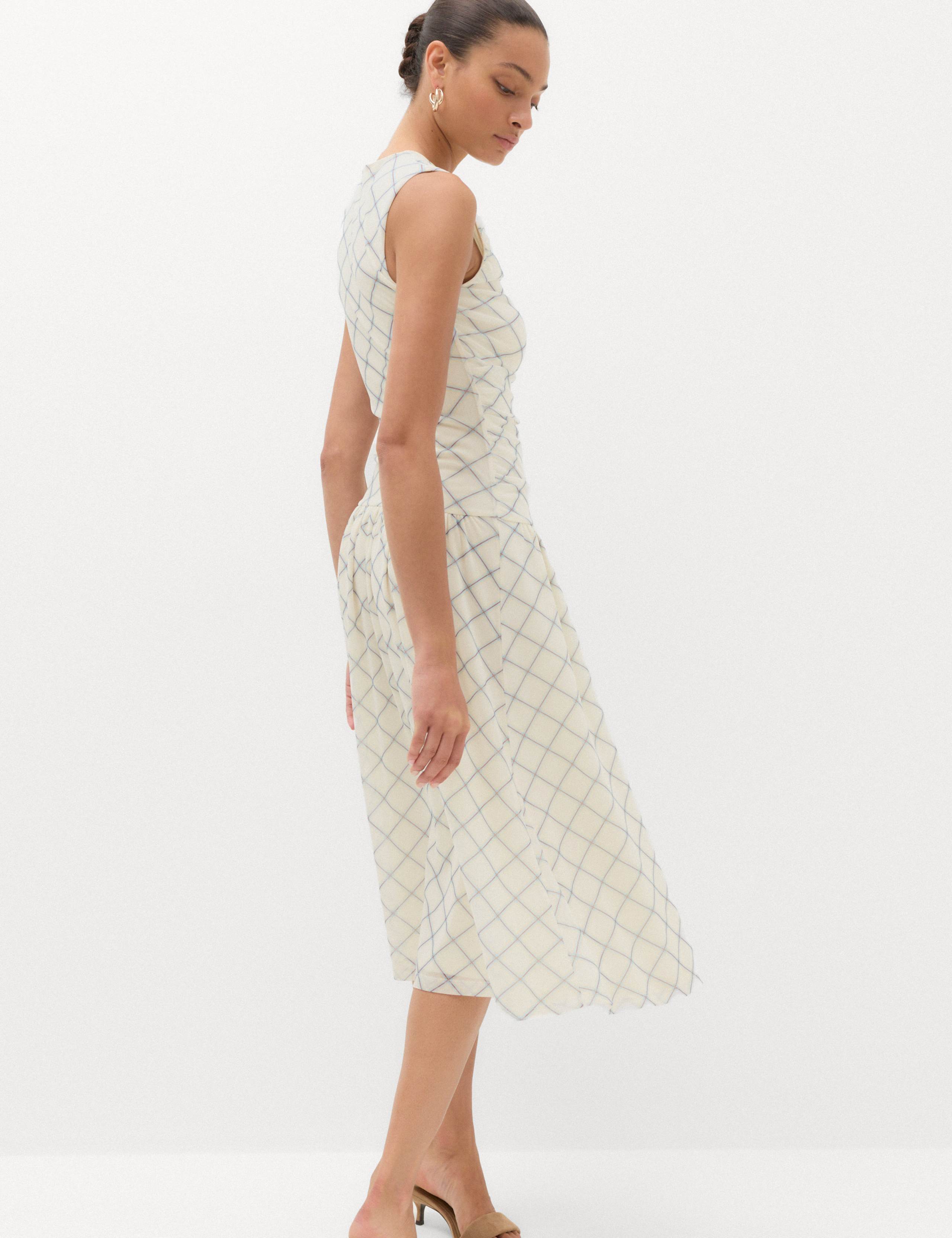 Mesh Checked Midi Dropped Waist Dress | M&S IE