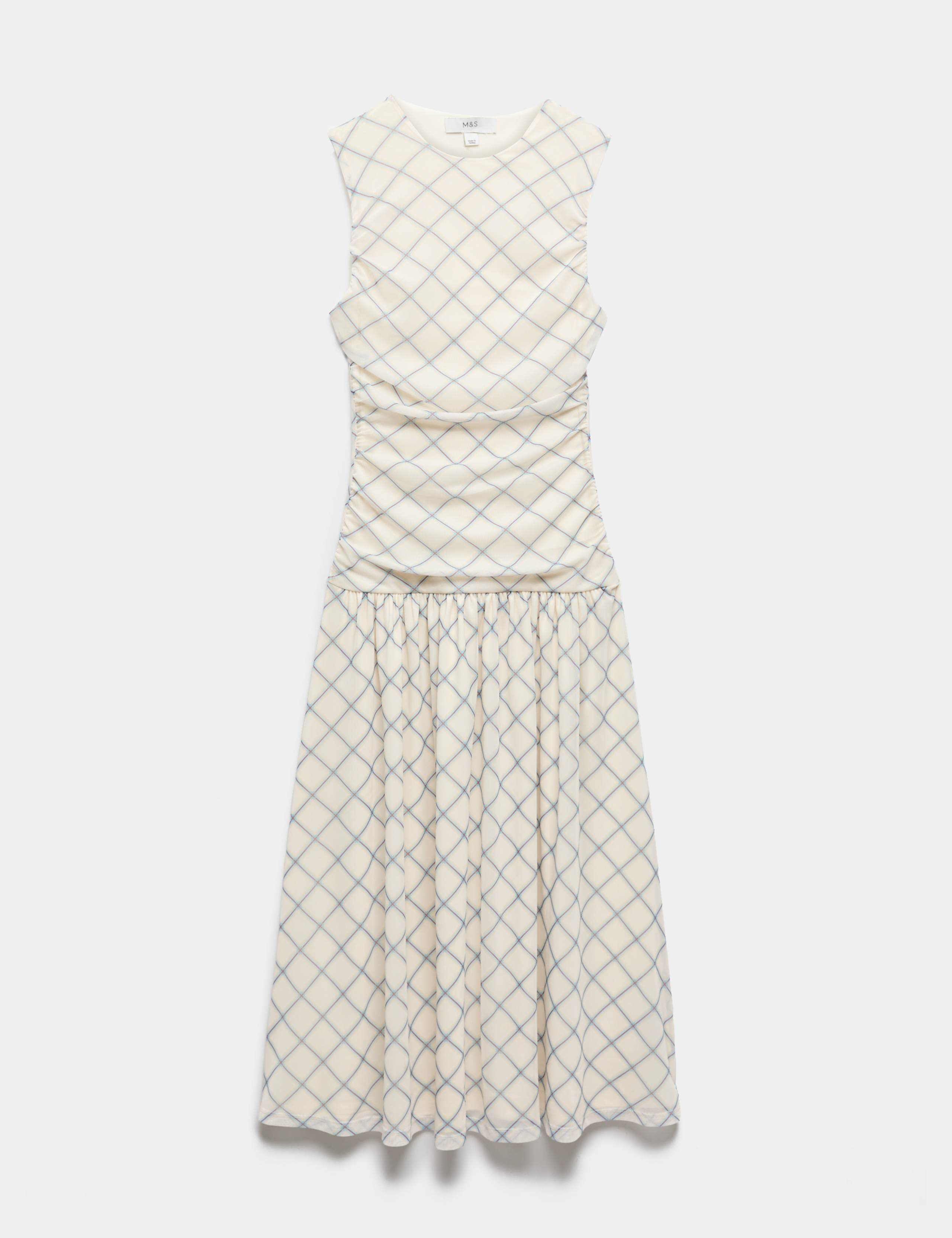 Mesh Checked Midi Dropped Waist Dress | M&S IE