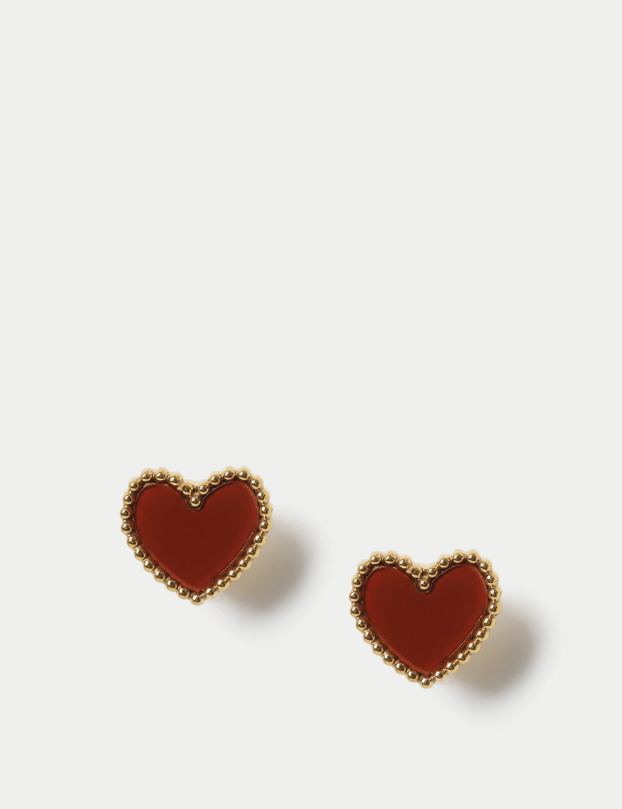 Waterproof Stainless Steel Burgundy Stud Heart Earring | Autograph | M&S
