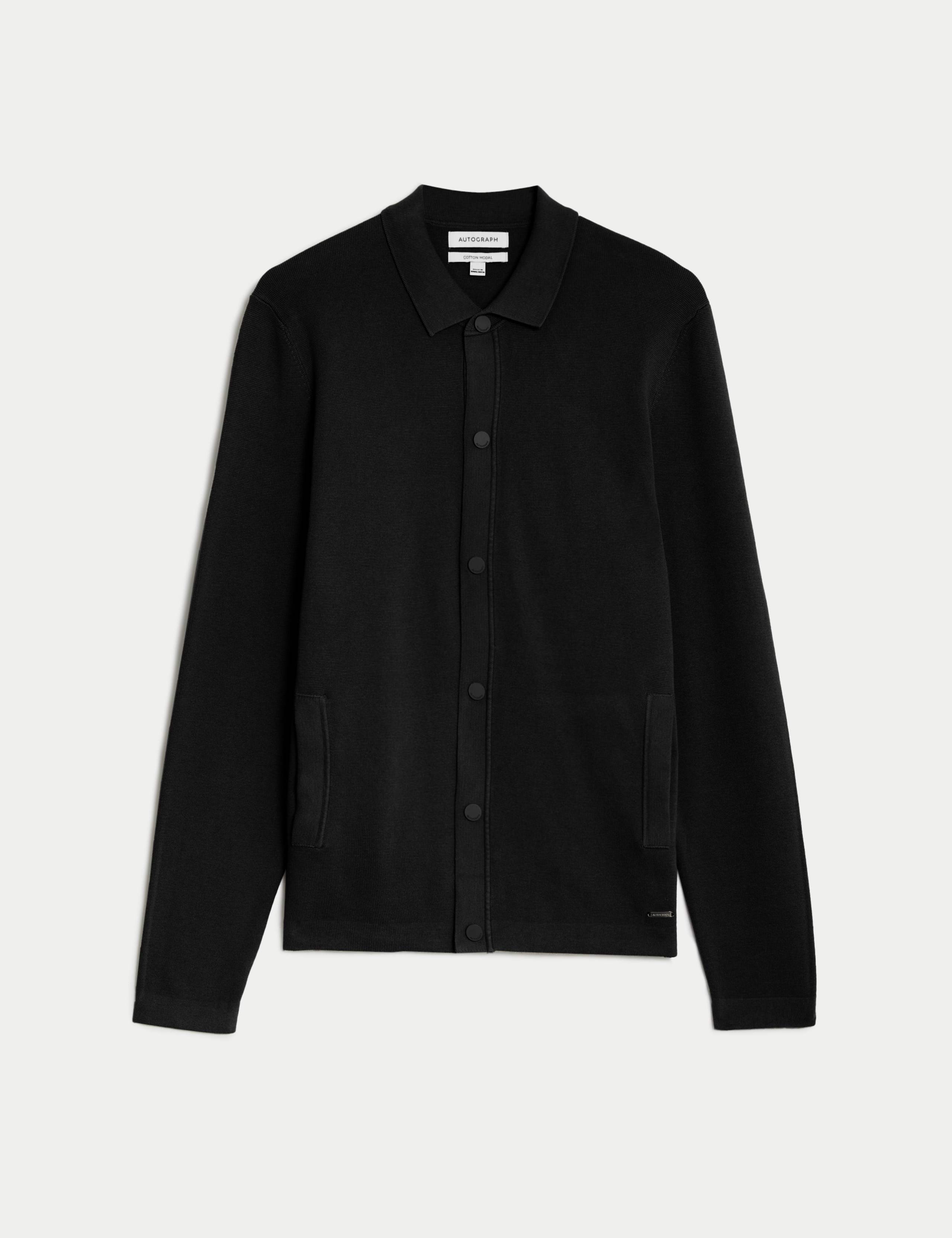 Cotton Rich Popper Knitted Jacket | Autograph | M&S