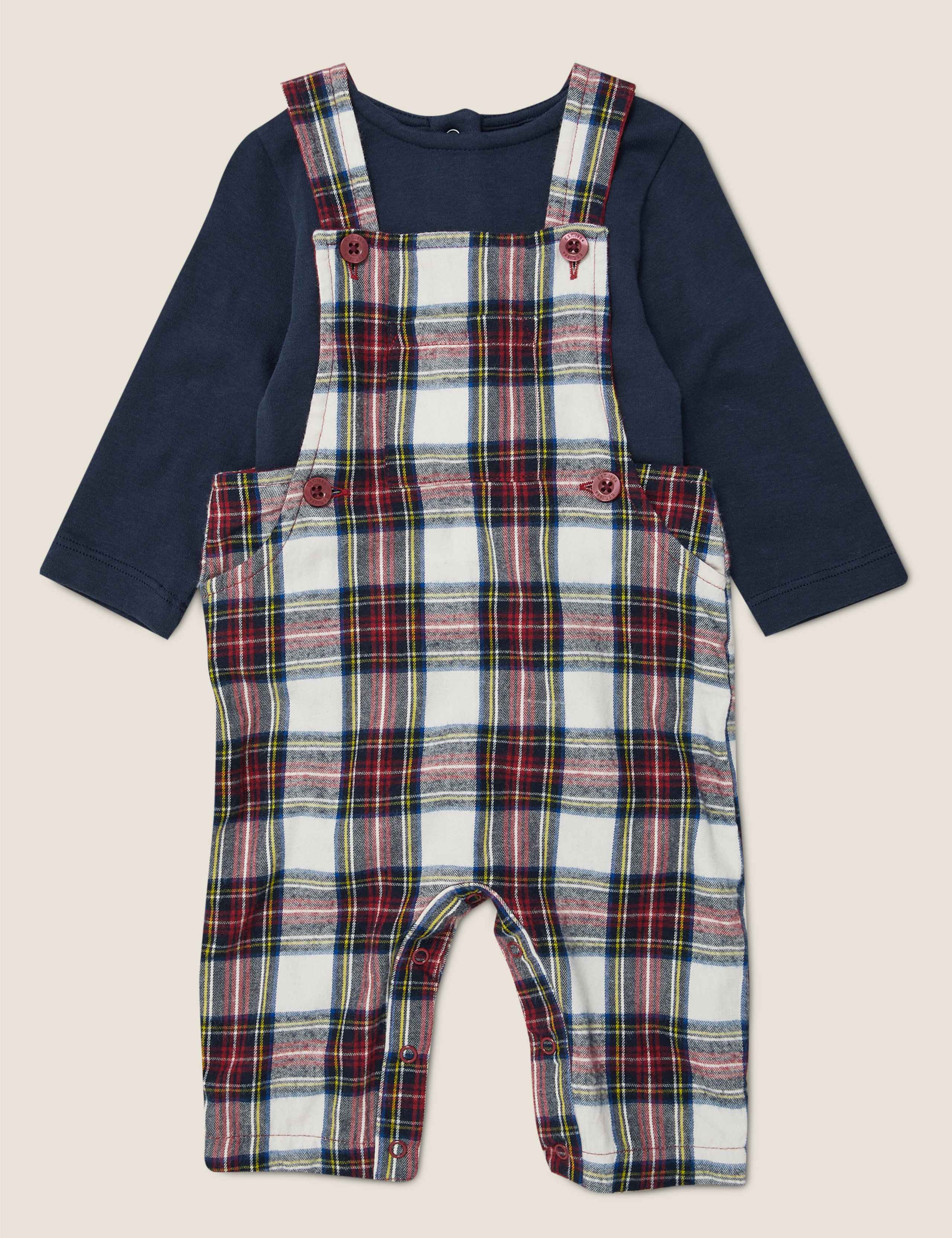 2pc Checked Woven Dungaree Outfit (0-3 Yrs) | M&S