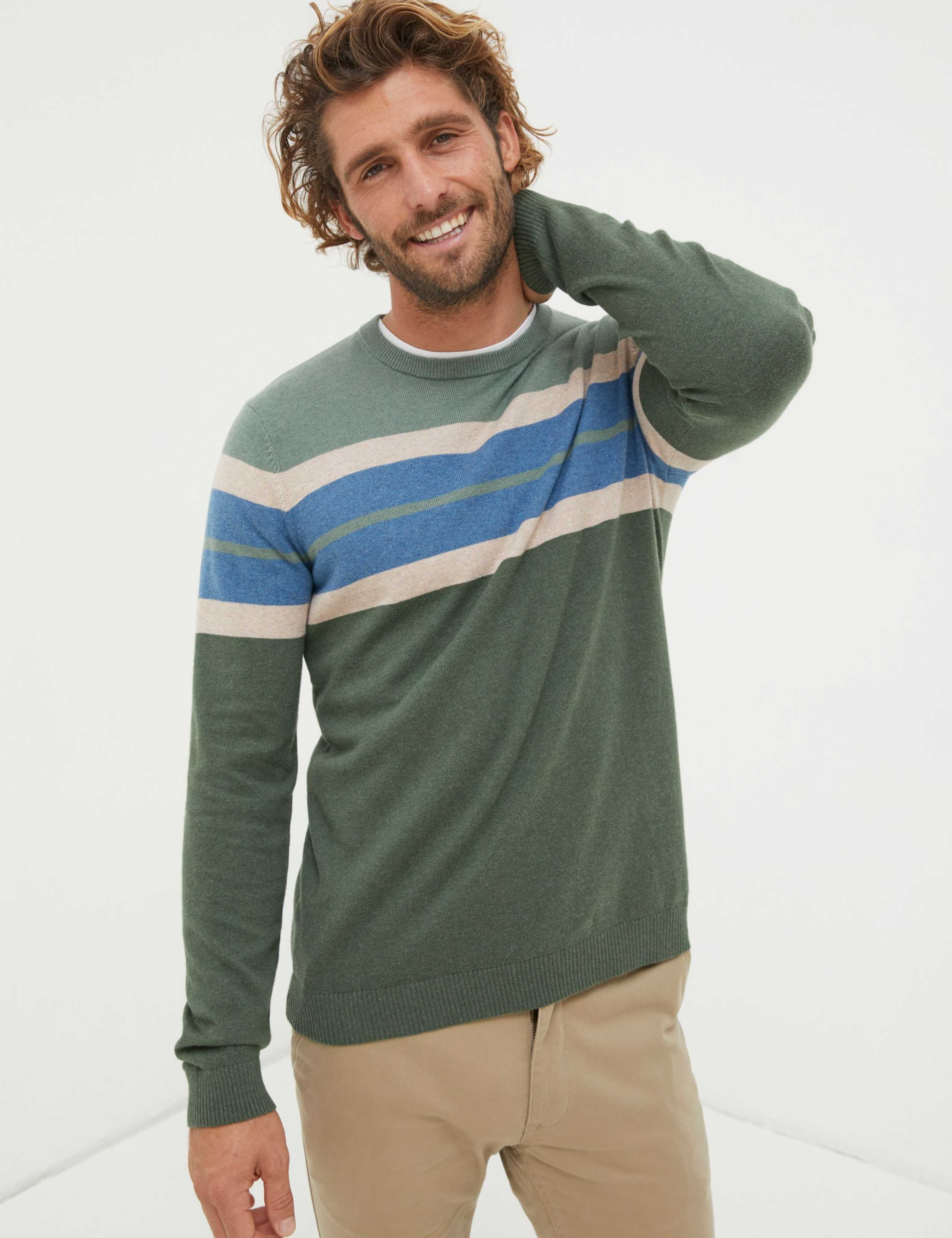 Cotton Rich Chest Stripe Crew Neck Jumper | FatFace | M&S