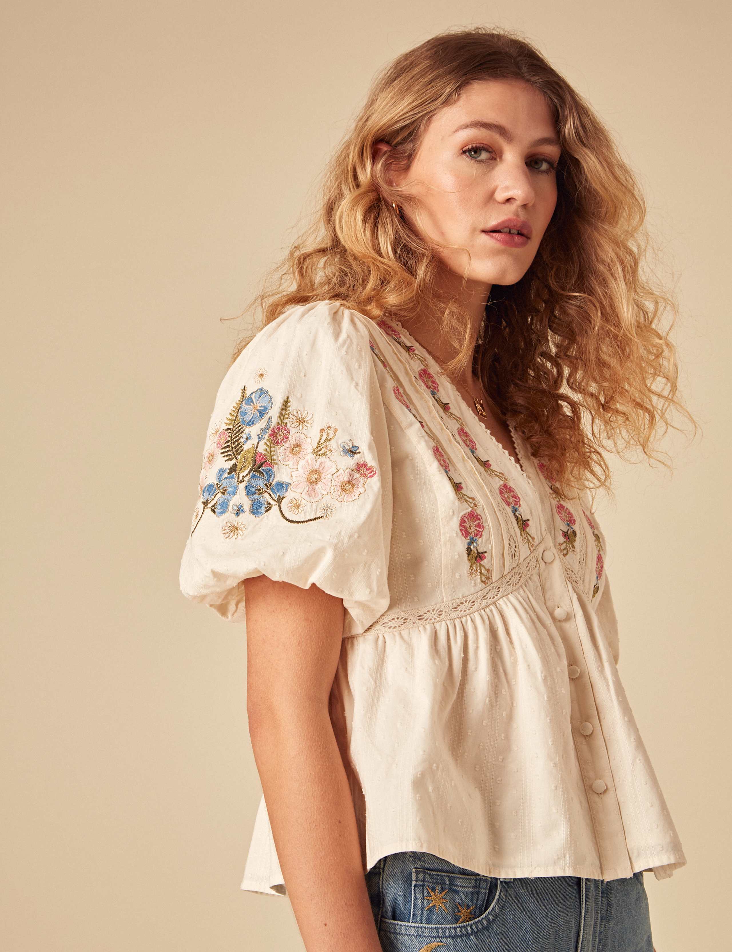 Pure Cotton Embroidered Top | Nobody’s Child X Elizabeth Scarlett | M&S