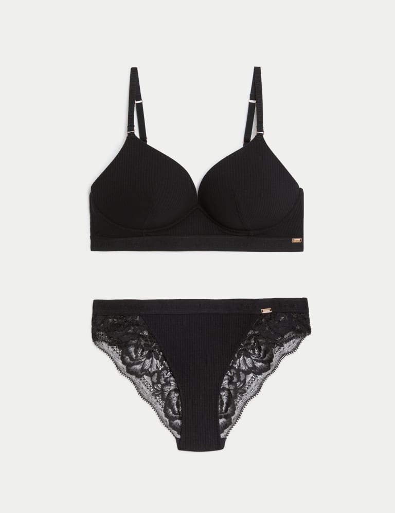 Lounge Rib Lace Non Wired Plunge Bra Set A E M S