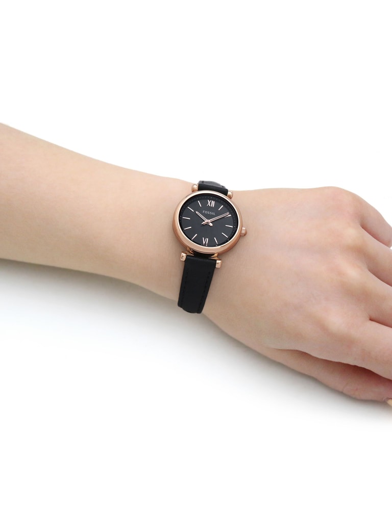 Fossil Mini Carlie Black Leather Watch | Fossil | M&S