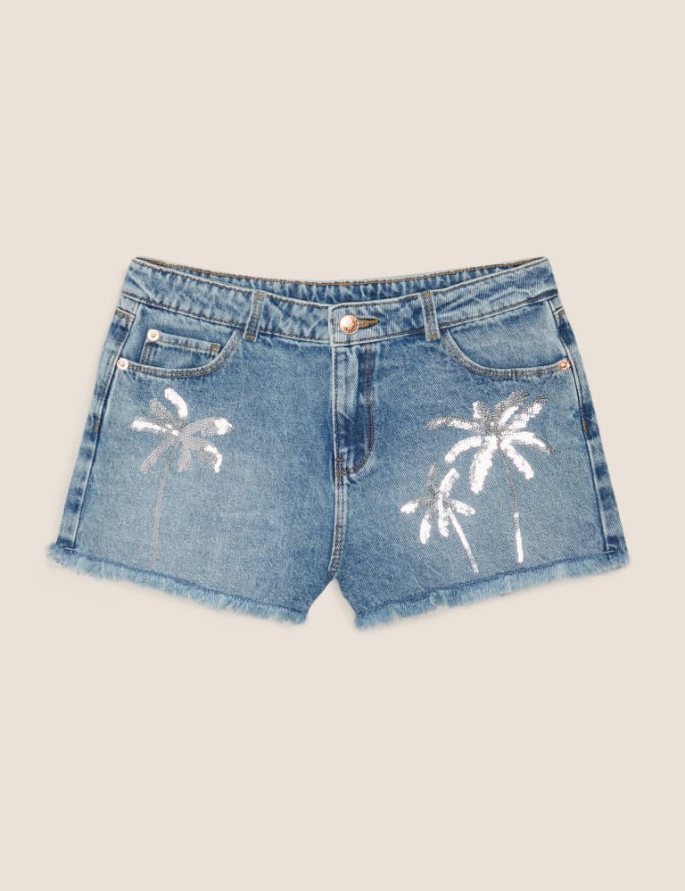Denim Sequin Palm Tree Shorts (6-14 Yrs) | M&S IE