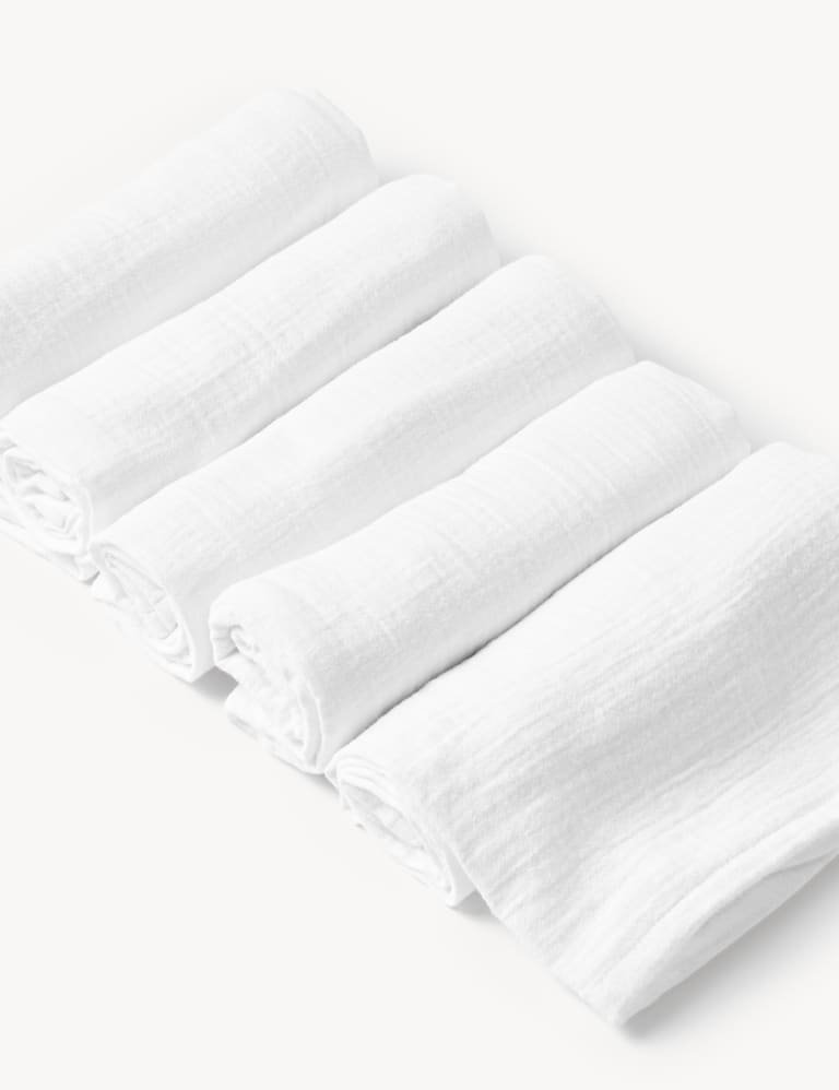 5pk Pure Cotton Muslin Squares | M&S Collection | M&S
