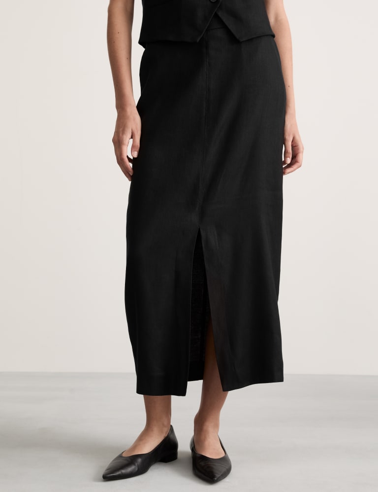 Linen Blend Midi Column Skirt | JAEGER | M&S