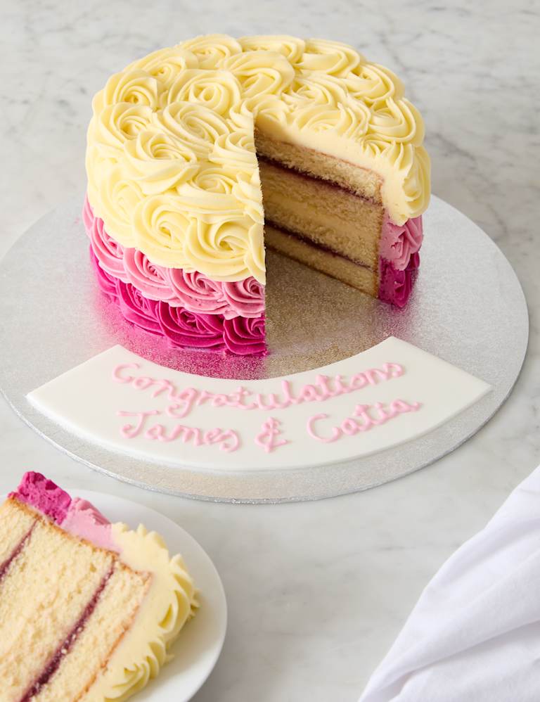 Personalised Piped Rose Sponge Cake (Serves 24) | M&S